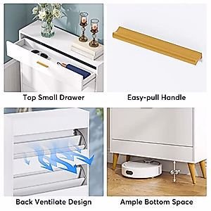 Tribesigns Shoe Cabinet, White Slim Shoe Storage Cabinet for Entryway, Modern 16 Pair Thin Shoe Rack Organizer with 2 Flip Drawers