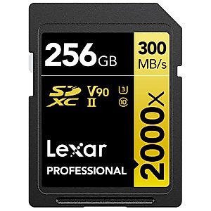 Lexar Professional 2000x 256GB SDXC UHS-II Memory Card, C10, U3, V90, Full-HD & 8K Video, Up To 300MB/s Read, for DSLR, Cinema-Quality Video Cameras (LSD2000256G-BNNNU)