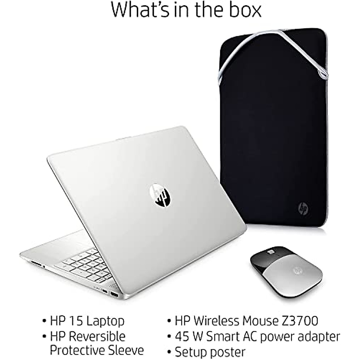 HP 15.6" HD Laptop Computer 2022, AMD Athlon Silver 3050U (Beats i3-7100U) Up to 3.2GHz, 16GB RAM, 256GB SSD, Webcam, USB-C, Wins 10 W/ 1 Year of Microsoft365, Mouse, Sleeve, Silver