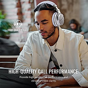 MOVSSOU E7 Max Active Noise Cancelling Bluetooth Headphones, Over-Ear Wireless Headphones with Built-in Mic, 30H Playtime, Premium Sound, Comfortable Earpads for Travel, Home Office-White