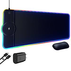 Gaming Mouse pad with Wireless Charging,25W PD Fast Charging RGB Mousepad Gaming Accessories for Desk,Upgrade Your Gaming and Office Setup with Large Desk pad (Black-with 25W pd Charger)