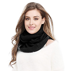 Winter Soft Pullover Knit Infinity Scarf Beanie Hoodie Scarf,Black