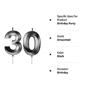 30th Birthday Candles Numbers for Cakes numerals 30 Candles Happy Thirtieth Birthday 3D Designed Wedding Anniversary Party Cake Topper Decorations (30, Black)