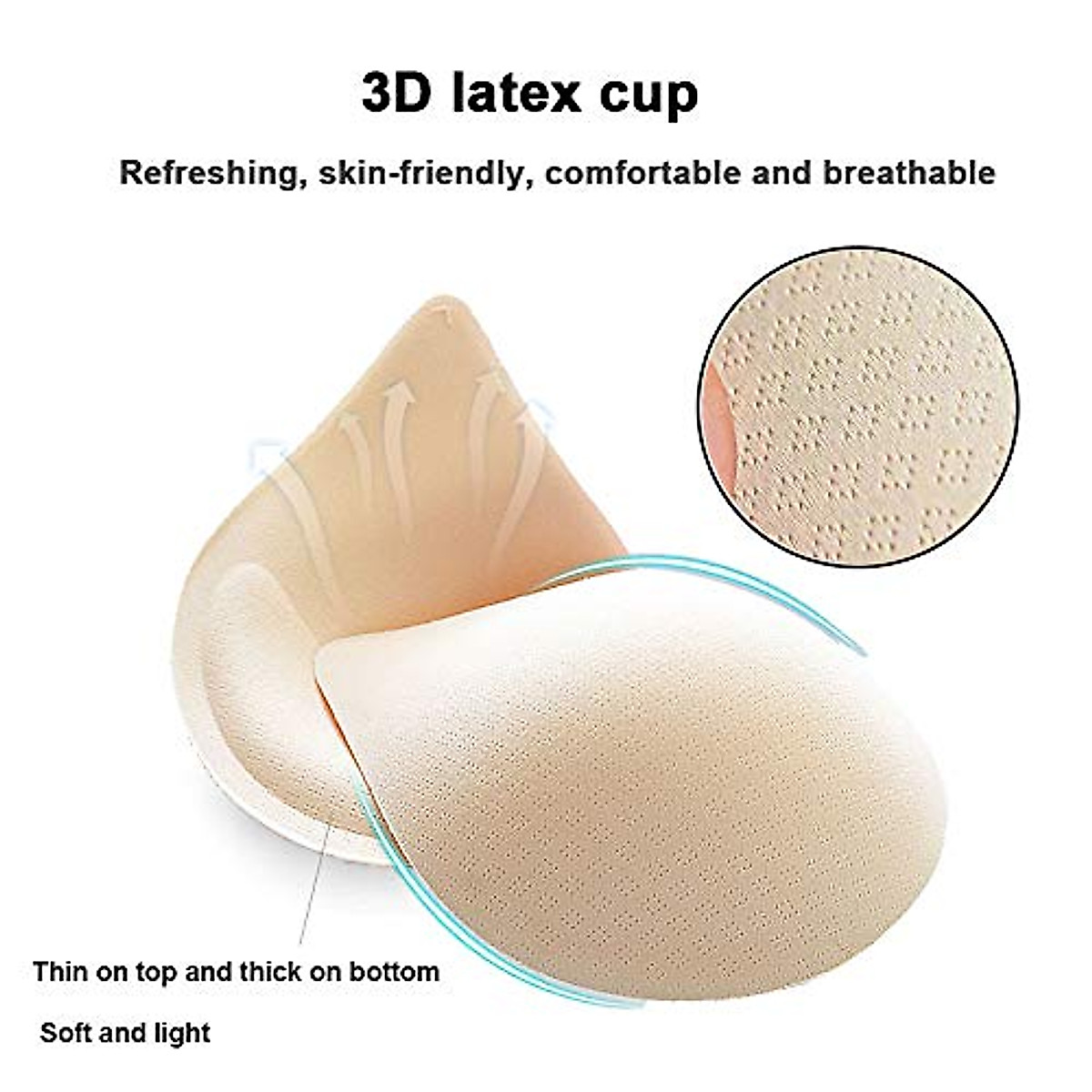 KAHIOE 1 pair teardrop shape latex breast pad Insert Women's Bra Pads Breast Enhancer Chest Push Up Cups for Swimsuits Yoga (Beige, XXL)