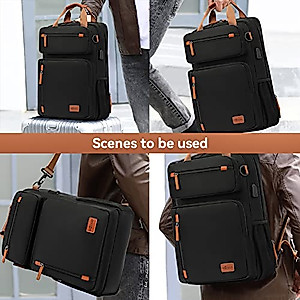 DWQOO 3 in 1 Travel Laptop Backpack,15.6 inch Computer bags for Men and Women, Expandable,Nylon material, Convertible Briefcase, Black