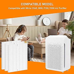 C545 True HEPA Replacement Filter S Compatible with Winix C545 Air Cleaner Purifier, Replaces Winix S Filter 1712-0096-00, 3 Pack HEPA Filtrer only