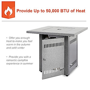 LEGACY HEATING 28" Propane Fire Pit Table, Gas Fire Pits for Outside Patio, Gas Fireplace, 50,000 BTU 28" Square Fire Table with Lid and Lava Rock, Silver