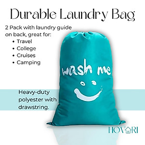 HOVARI 2-Pack Large Premium Heavy-Duty Laundry Bags with laundry guide, 24in x 36in, Dirty Clothes Storage with Drawstring Closure, Blue and Grey