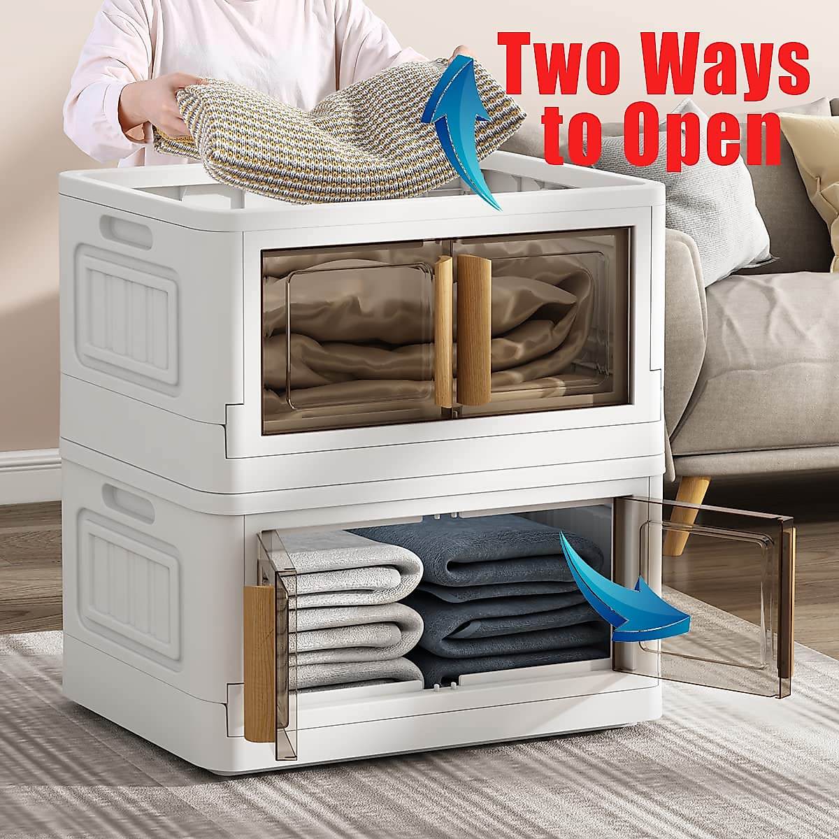 Storage Bins with Lids,78 Quart Plastic Bins with Lids,Large Closet Organizers, 3 Packs Collapsible Storage Bins with Wheels,Double Door Stackable Bins for Clothes,Home