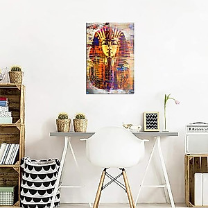 Wall HDQ Egyptian Wall Art Pharaoh Mask Canvas Print Painting Ancient Egypt Art Wall Decor King TUT Prints Home Decor Pop Art Office Decor Egyptian Gift Framed Ready to Hang (44" H x 28" W)