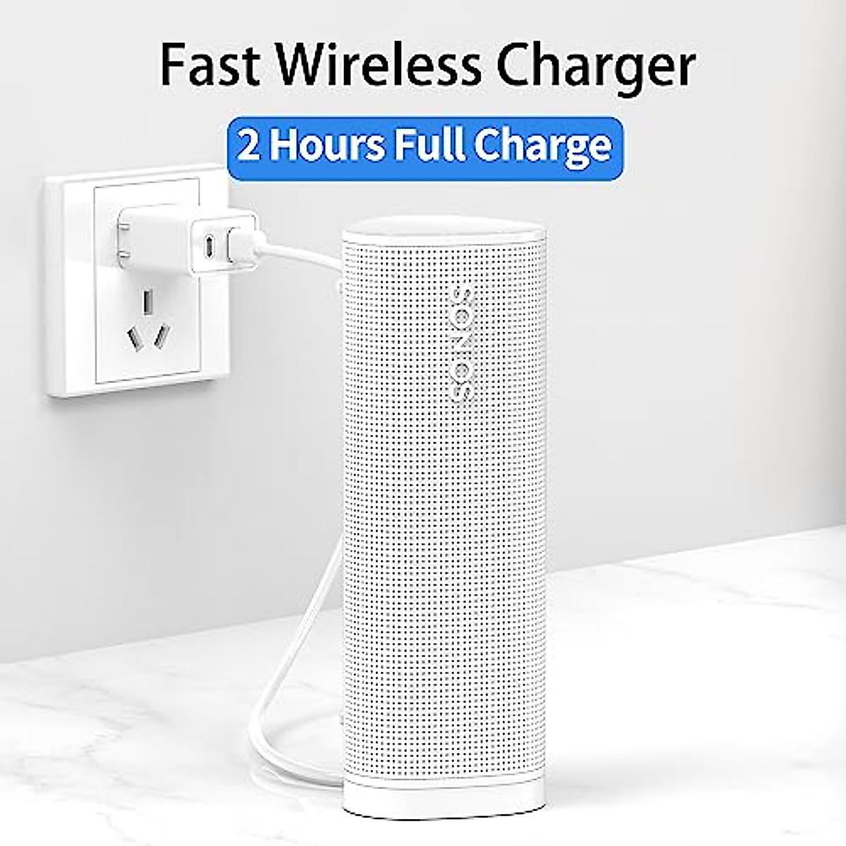 Rounkin Wireless Charger Compatible with Sonos Roam, Magnetic Charging Base, Power up Charging Dock for Portable Bluetooth Speaker for Sonos Roam SL(White)