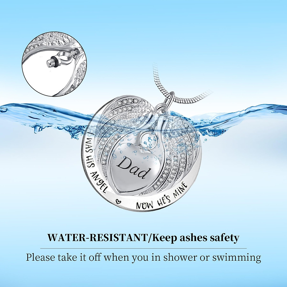 PREKIAR Angel Wing Urn Necklace for Ashes, Heart Cremation Memorial Keepsake Pendant Necklace Jewelry with Fill Kit and Gift Box (Dad)