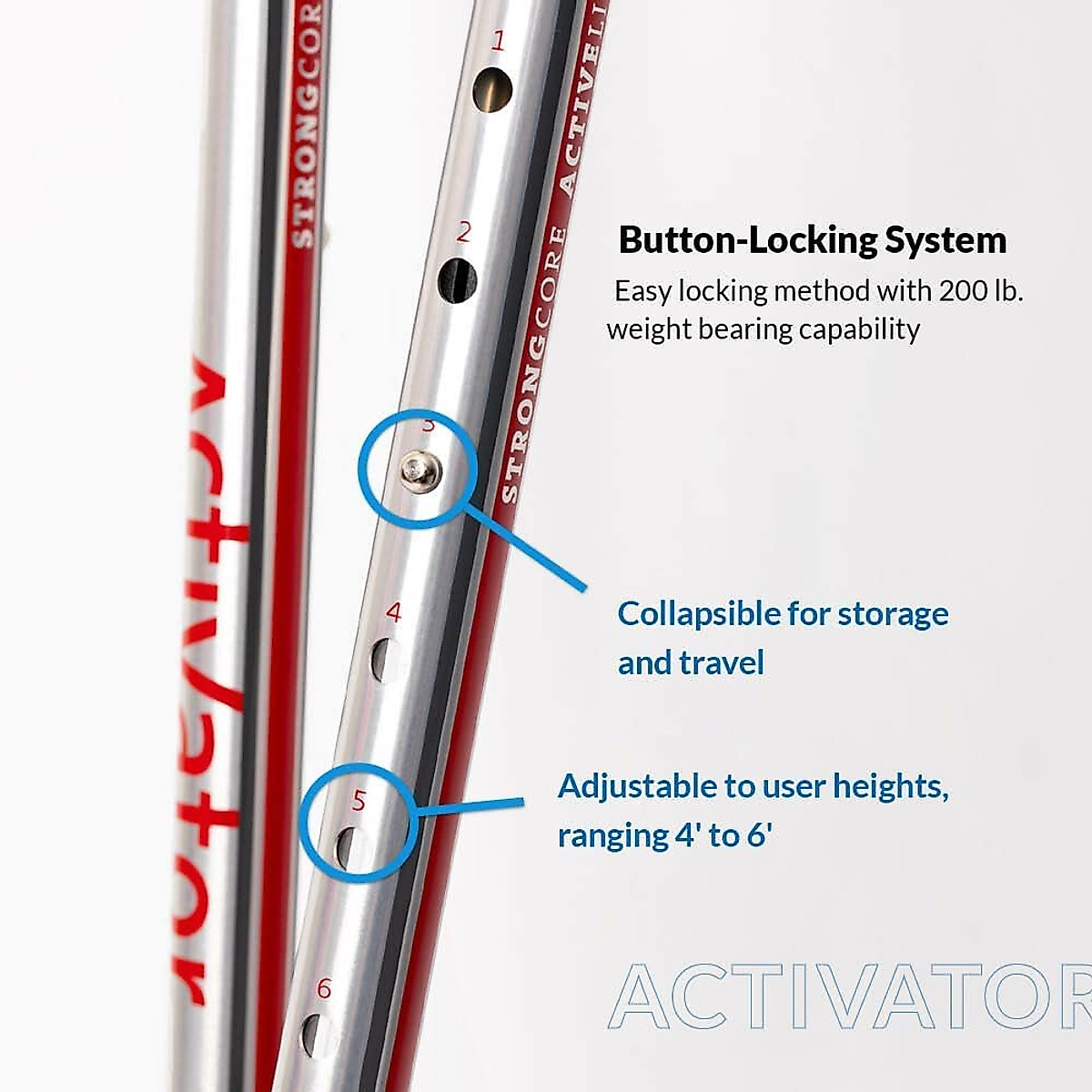 Urban Poling ACTIVATOR®, Silver with Red/Gray, 1 Pair – for Users 4'2"–6' – Lightweight, Aluminum Nordic Walking Sticks – Collapsible & Adjustable Hiking Gear – Ergonomic Rubber Grip, Carbide Metal