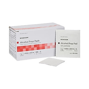 McKesson Alcohol Prep Pads, 2-Ply 70% Isopropyl Alcohol Individually Wrapped Wipes, 100 Count, 1 Pack