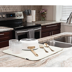 S&T INC. Dish Drying Mat, Highly Absorbent Microfiber Kitchen Counter Mat, Dish Drying Pad for Dishes, Utensils, Pots and Pans, Large 16" x 18", Cream