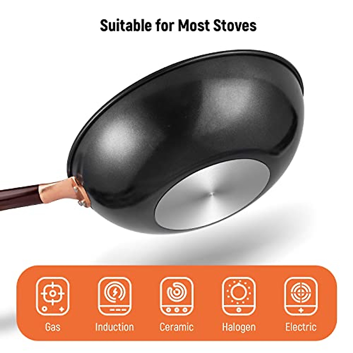 Kseroo 12.5” Woks & Stir-Fry Pans with Lid Steamer, Nonstick Ceramic Wok Pan with Lid, Deep Large Induction Hard Anodized Frying Wok, Carbon Steel Wok Set Flat Bottom, Large Saute Pan Set