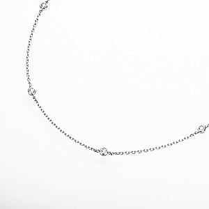 DYUNQ Moissanite Necklace for Women Sterling Silver, Station Tennis Choker Layering Bezel Set Chain, 2.5MM 0.3cttw Lab Created Diamond Dainty Simple Adjustable 16 Inch to 18 Inch