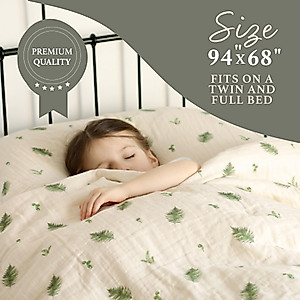 House of Elia, Organic Cotton Muslin Twin Comforter Set & Pillowcase, Toddlers & Kids Bedding | Washable & Breathable | Skin-Friendly, Unisex, Boys, Girls | Fern