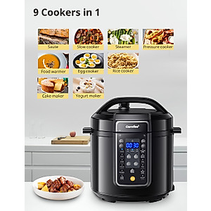 COMFEE’ 9-in-1 Electric Pressure Cooker, 14 Presets Instant Multi Cooker Olla de Presion Non-Stick Pot Yogurt Maker Rice Cooker Slow Cooker Sauté Steamer 6 Quarts Black