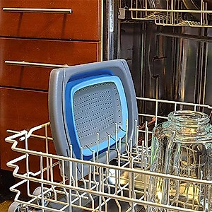 UPHTEH Over the Sink Collapsible Colander Kitchen Strainer Basket-Wash Vegetables and Fruits, Drain Cooked Pasta and Dry Dishes,6-Quart Capacity -Blue