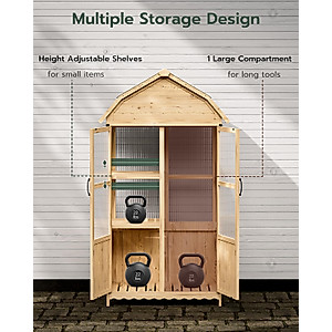 Oarlike Wooden Outdoor Storage Cabinet, 71" Weatherproof Garden Shed with Shelves, Waterproof Roof, Tool Storage for Patio/Backyard/Lawn/Pool (Natural Wood)