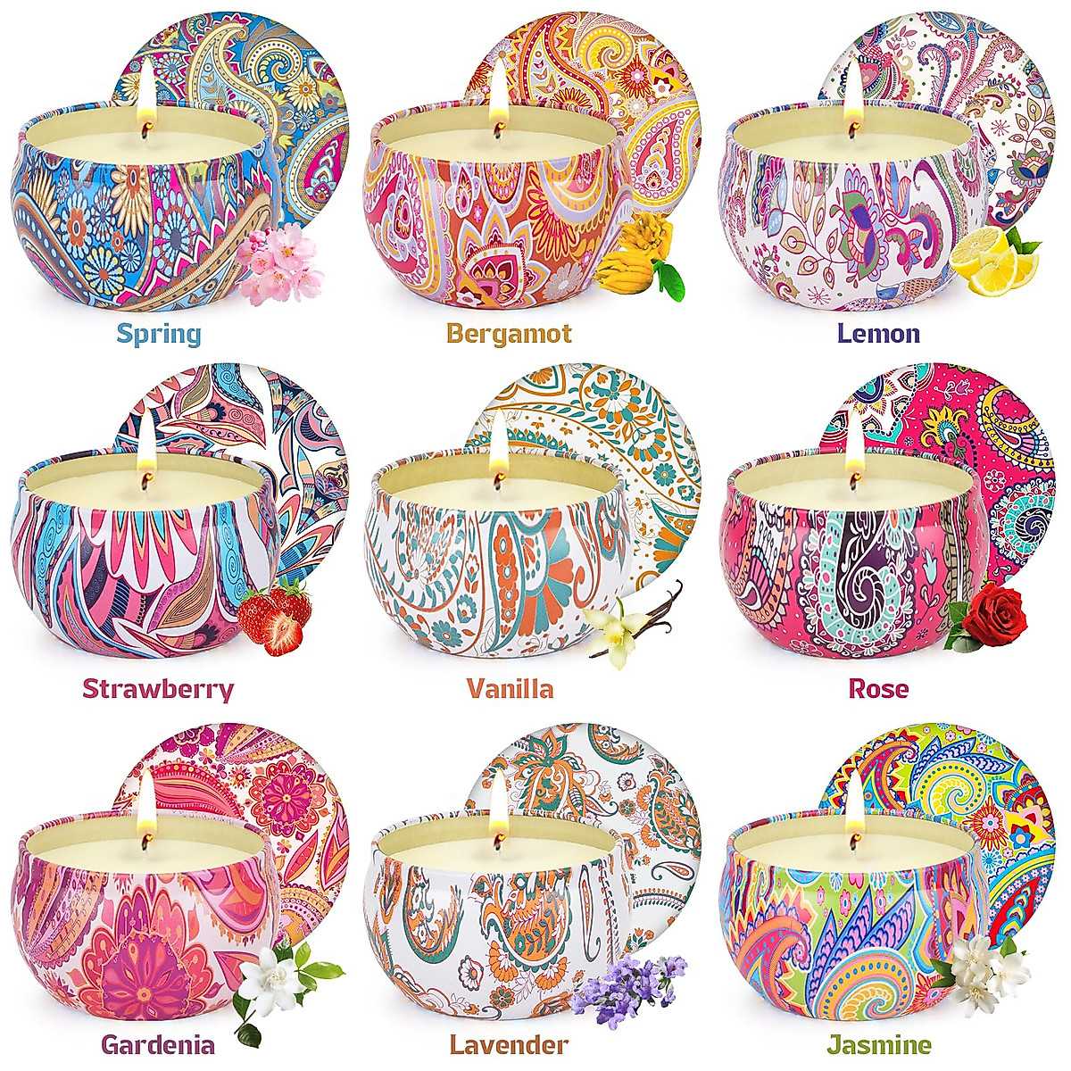 Scented Candles Gifts Set for Women, 9 Pack Aromatherapy Candles Pack Soy Wax Include Lavender, Jasmine and Vanilla Scented for Bridesmaid, Birthday, Valentine's, Mother's Day, Bath, Yoga