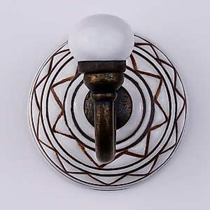 IndianShelf 1 Pieces Brass White Round Decorative Coat Hooks Kitchen Unique Ceramic Wall Hooks for Hanging Towel Hook Farmhouse Backpack Purse Hanger Heavy Duty Entryway Shower Robe Holder Hat Rack