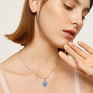 AOBOCO 925 Sterling Silver Nurse Necklace with Caduceus Angel Wing Heart Charm, Nurse Jewelry Gift for Doctor Nurse Medical Student, Made with Austrian(Blue-purple)