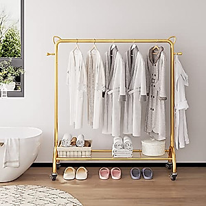 Dttwacoyh Garment Rack, Clothing Rack with Rounded Corners and Wheels,Cute Cat Ears, Heavy Clothes Rack for Bedroom, Living Room and Dormitory(Gold)