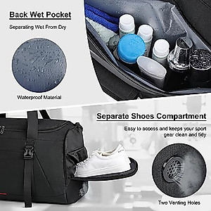 Gym Bag for Men Women 40L Water Resistant Sports Bag Gym Duffle Bag with Wet Pocket Large Travel Duffel Bag Weekender Overnight Bag with Shoe Compartment Black