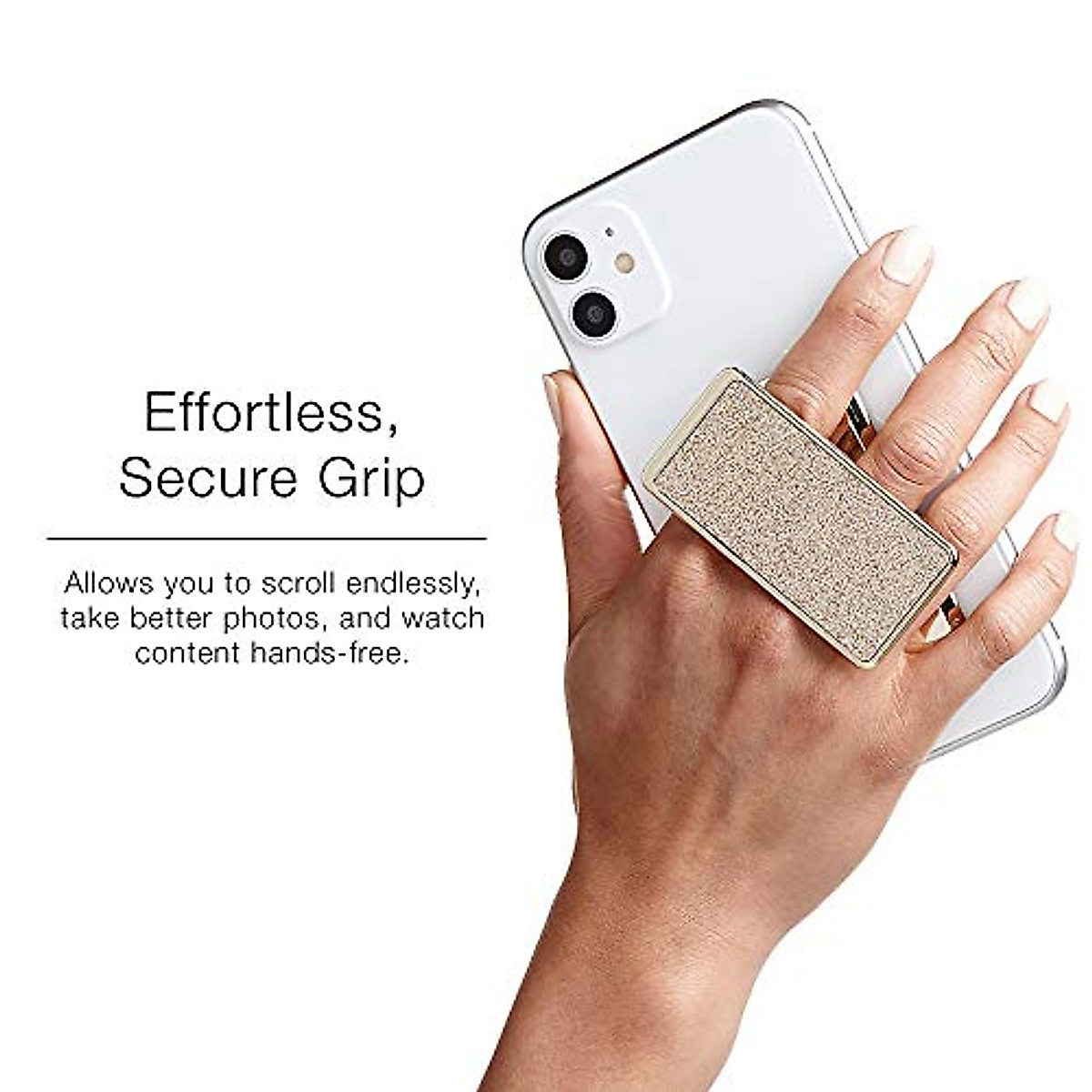 HANDL New York Champagne Glitter HANDLstick Silver Glitter Grip and Stand for Smartphone