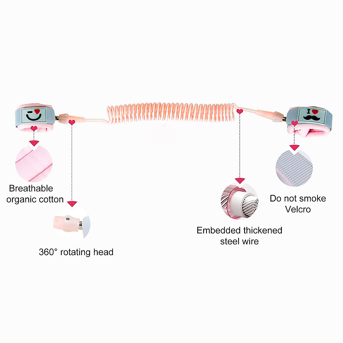 HUGVIDAS Anti-Lost Wrist Link, Child Safety Belt with Key Lock, Breathable Toddler Traction Belt, Anti-Lost Wrist Strap (2M/6.5ft, Green)