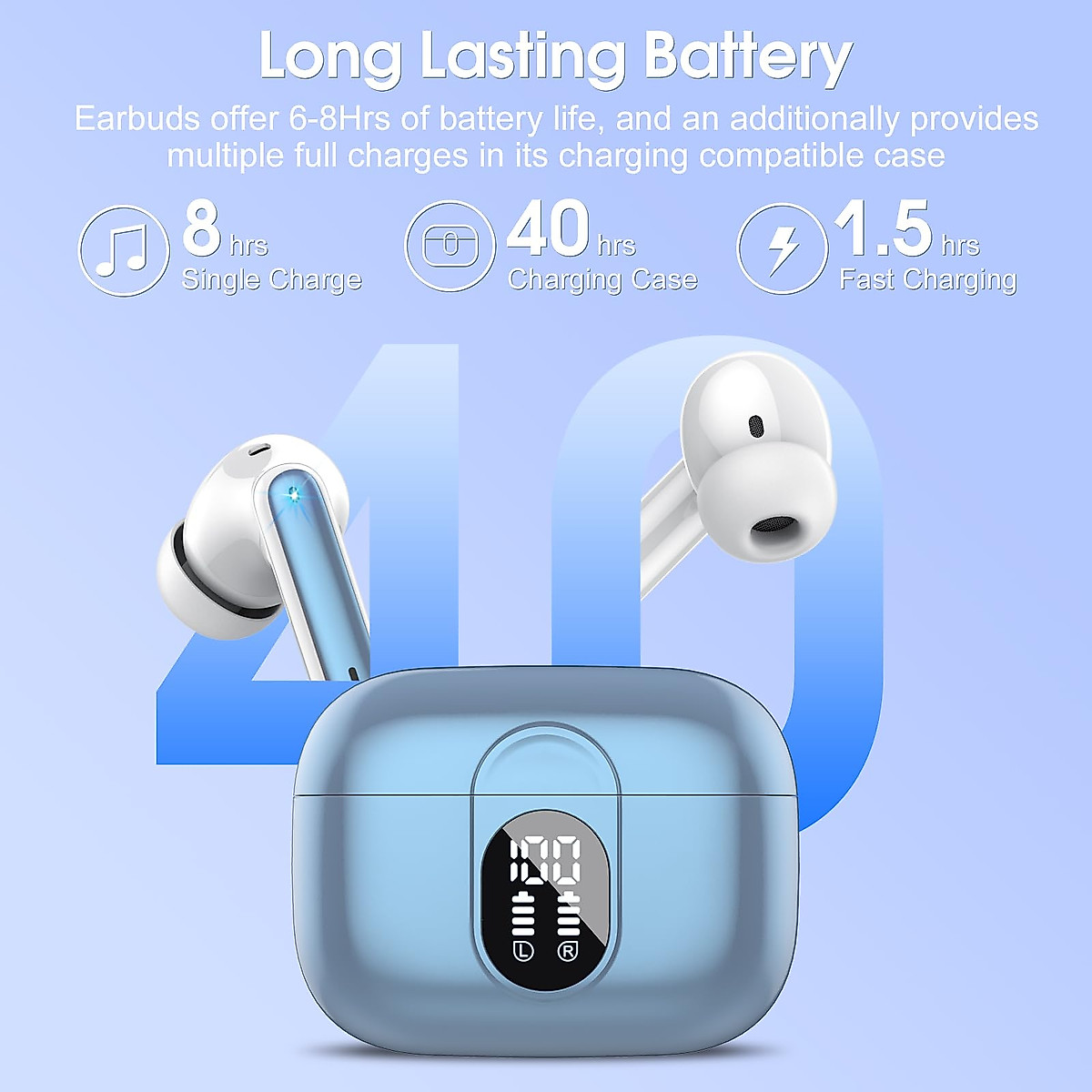 Wireless Earbuds 2024 Bluetooth 5.3 Headphones HiFi Stereo, 40H Playtime in-Ear Earbud, Bluetooth Earbuds with LED Power Display, IP7 Waterproof Wireless Earphones Sport Headset for Android iOS