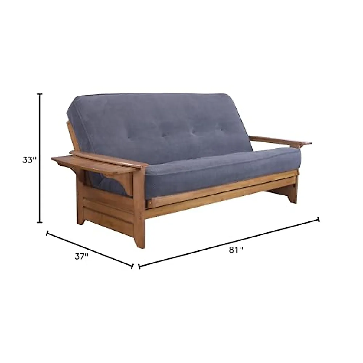 Lakefront Complete Futon - Frame and Mattress Set - Arm Tray, 8" Innerspring Full Size Sofa Bed Sleeper (Marmount Thunder, Full)