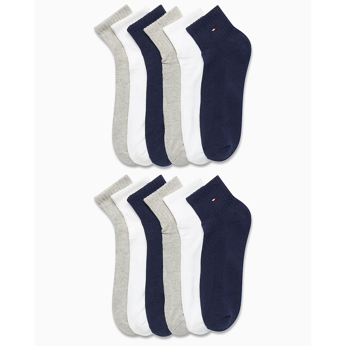Tommy Hilfiger Men's Quarter Socks - 12 Pack Soft Cushion Athletic Ankle Socks for Men - Breathable Men's Sports Socks, Size 7-12, Navy Multi