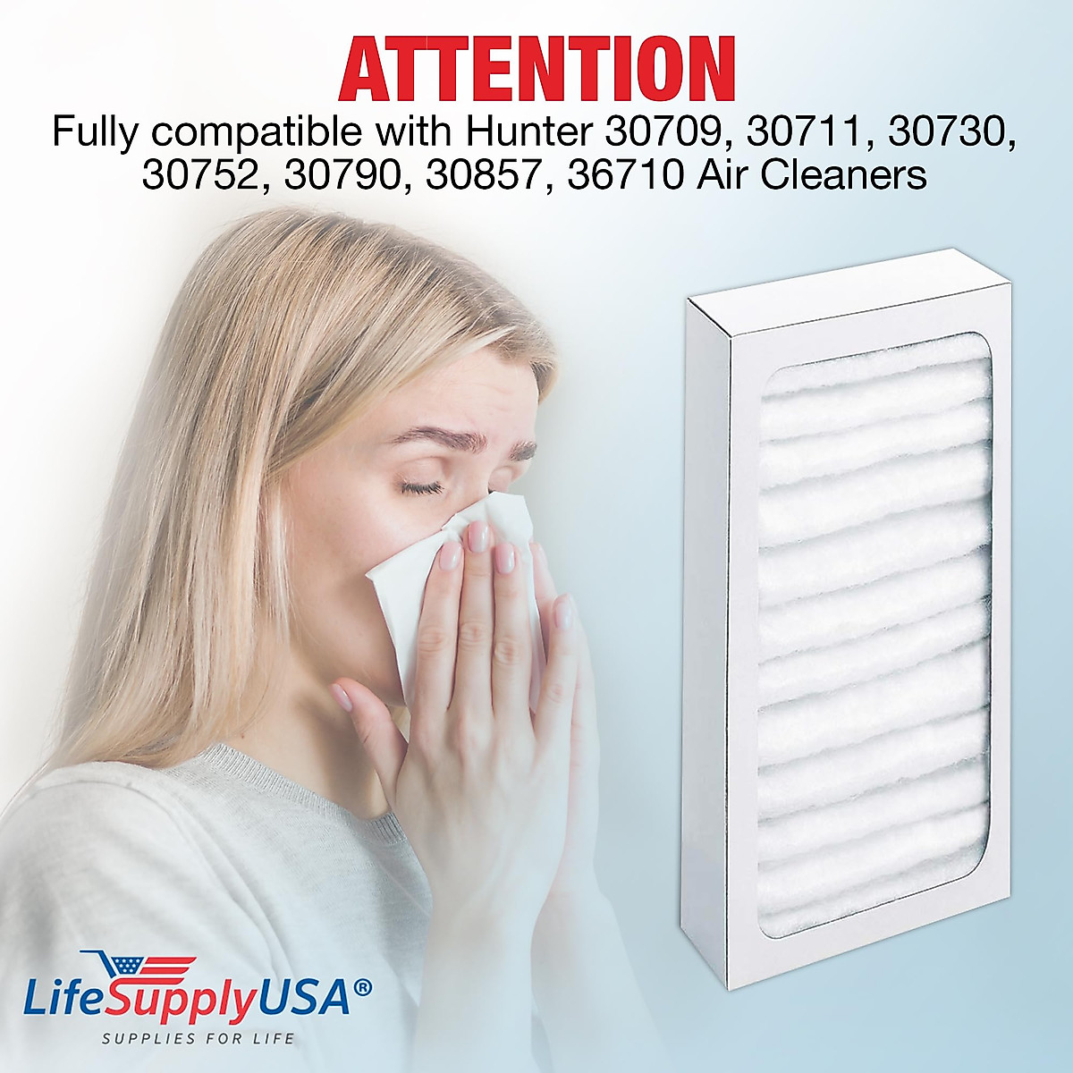 True HEPA Air Cleaner Filter Replacement 30963 Compatible with Hunter 30709, 30711, 30730, 30752, 30790, 30857, 36710 Air Cleaners by LifeSupplyUSA