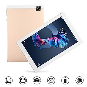 PUSOKEI 8in Android Tablet, Octa Core CPU 4GB RAM 64GB ROM(128GB Expandable Storage), HD IPS Touch Screen, 8MP Dual Camera, Bluetooth, WiFi, Dual SIM Slot, USB C Calling Tablet(Gold)