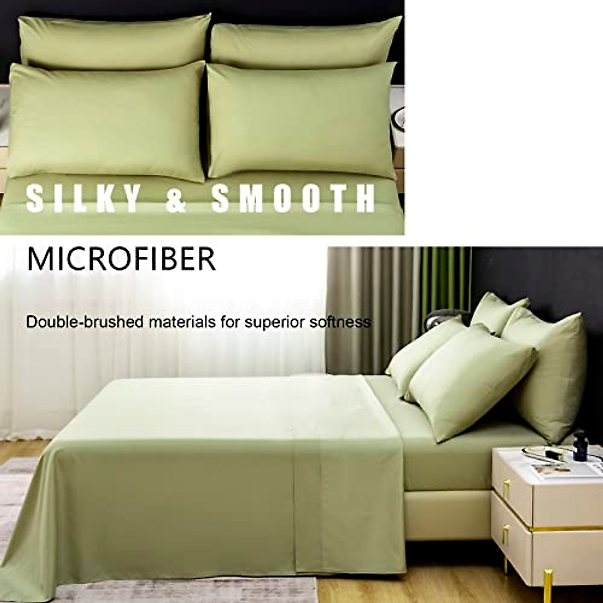 Bedlifes California King Sheet Sets- Cooling Sheets-Ultra Soft-Silky-Breathable-Deep Pocket- 1800 Series Bedding Set Microfiber Bed Sheets Sage Green Cal King 6 Pieces