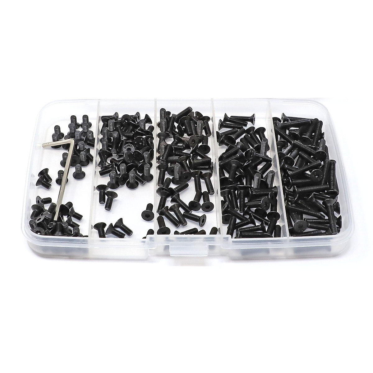 iexcell 250 Pcs M3 x 6/8/10/12/16 Alloy Steel 10.9 Grade Hex Socket Flat Head Cap Screws Bolts Assortment Kit, Black Oxide Finish