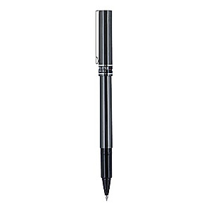 uni-ball 60025 Deluxe Stick Roller Ball Pen, Micro 0.5Mm, Black Ink, Metallic Gray Barrel, Dozen