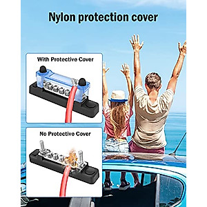 LENKRAD Bus Bar 12V 2 x 10/32” Studs and 5 x 8/32” Screw Terminals, Power Distribution Block with Ring Terminals 100 Amp Rating, 12V - 48V Positive & Negative for Automotive Car Boat Solar System