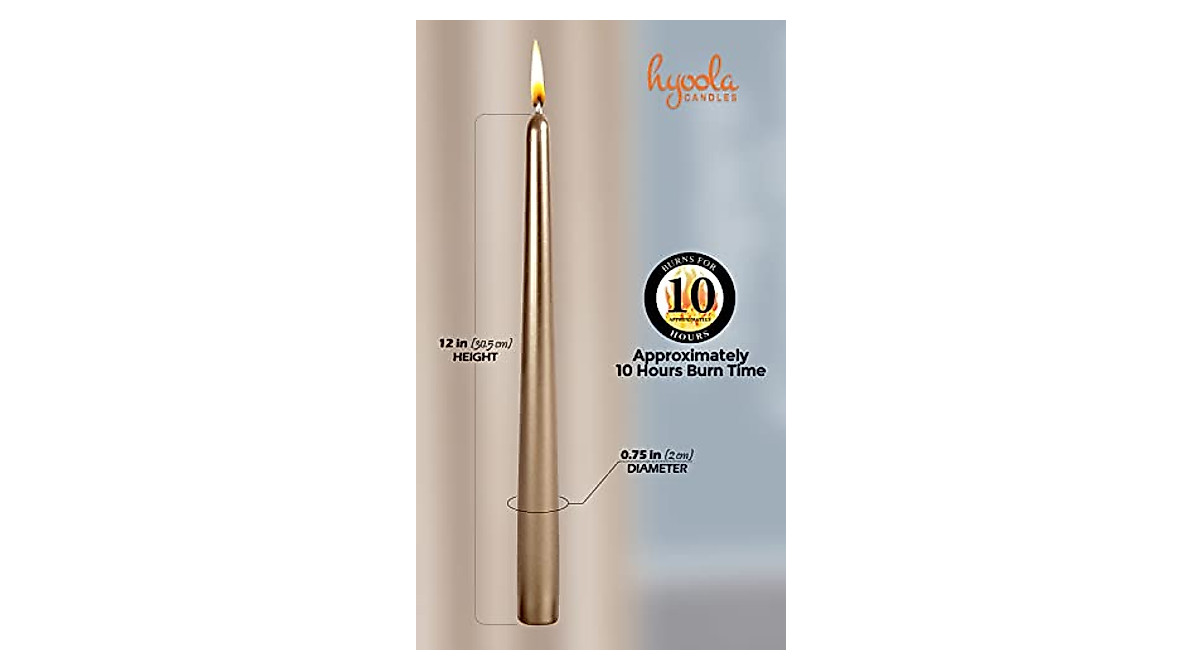 Hyoola Tall Dripless Gold Taper Candles - 10 Hour Burn