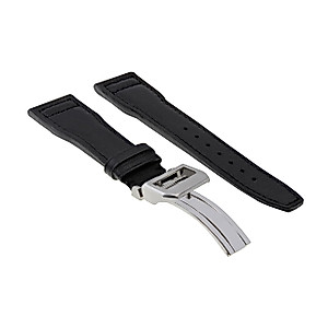Ewatchparts 23MM LEATHER WATCH STRAP BAND DEPLOYMENT CLASP COMPATIBLE WITH IWC PILOT TOP GUN BLACK SHINY