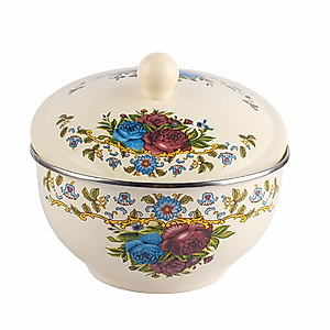 Cabilock Mixing Bowl Enamel Soup Bowl With Lid Flower Prints Enamelware Basin Old- fashioned Bowl Thickened Enamelware Bowl Large Capacity Vegetable Fruit Rice Pot Random Color Enamel Serving Bowls