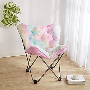 Heritage Kids Faux Fur Butterfly Chair, Rainbow 27.5D x 31.5W x 35H Inch
