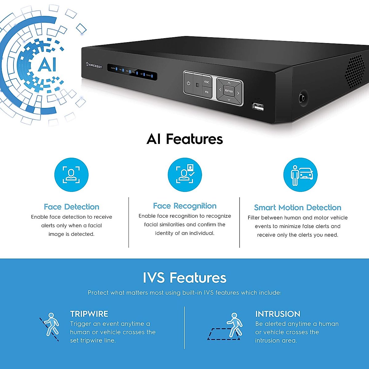 Amcrest 4K UltraHD 16 Channel AI DVR Security Camera System Recorder, 8MP Security DVR for Analog Security Cameras & Amcrest IP Cameras, AI Smart DVR, HDD & Cameras NOT Included (AMDV5116-I3)