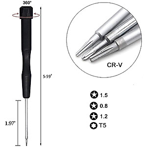 oGoDeal P2 P5 P6 Pentalobe Screwdriver, 5-Point Star, 0.8 mm, 1.2 mm and 1.5 mm, T5 Trox, Screwdriver for Apple, iPhone, Macbook Pro & Air and Retina and Repair Tool