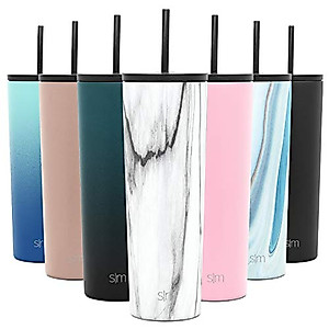 Simple Modern Classic Insulated Tumbler with Straw and Flip Lid Stainless Steel Water Bottle Iced Coffee Travel Mug Cup, 28oz (830ml)& Reusable Straws, Plastic-4 Pack, Graphite