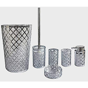 BH Home & Linen Luxurious 6 Pieces Bathroom Accessory Set. Maded of 100% Polyresin. (Geneva Chrome)