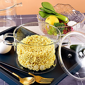 Vaguelly Glass Pots for Cooking: 1500ml Glass Saucepan with Cover Clear Glass Cooking Pot with Lid Cooking Stew Pot for Noodle Milk Soup, for Microwave and Stovetop